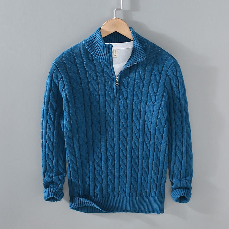 Quarter Zip Cable Knit Sweater for Men